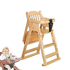 Wood High Chair with Tray, Baby Highchairs, Children High Stool Dining Chair for Babies and Toddlers Portable Kids Folding Chair with Safety Belt Adjustable Height (6 Months to 7 Years) (Color : A)