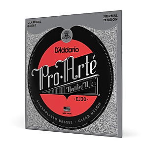 D'Addario Guitar Strings - Pro-Arte Classical Guitar Strings - EJ30 Nylon Guitar Strings - Silver Plated Wrap, Nylon Core, Rectified Nylon Trebles - Normal Tension