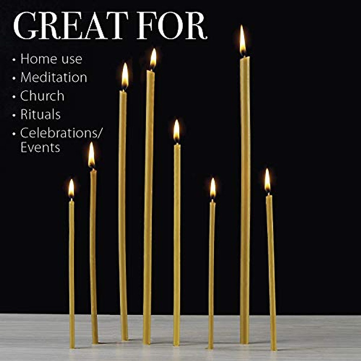 Danilovo Pure Beeswax Candles - No-Drip, Smoke-Less, Tall, Thin Taper Candles – Decorative Candles for Church Prayer, Decor or Birthday Candles – Honey Scented Candles – 8.1”x0.26” (Yellow, 100pcs)
