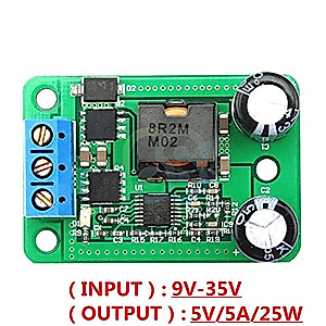 24V/12V to 5V/5A 25W DC-DC Buck Step Down Power Supply Module Synchronous Rectification Power Converter Replace LM2596S