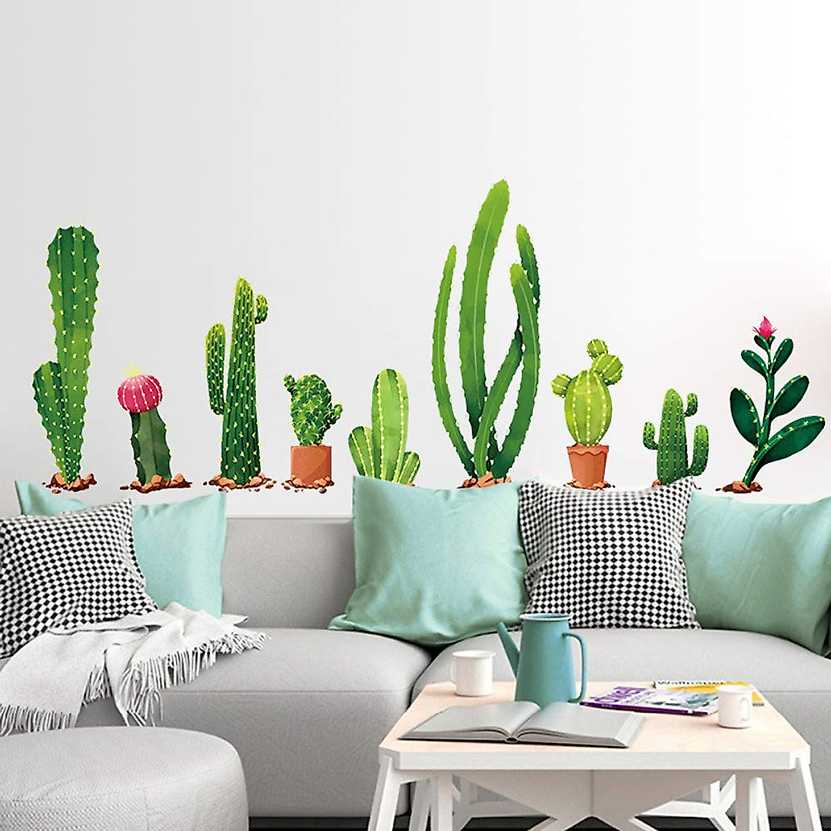 Mendom Cactus Wall Decal Green Plants Wall Sticker,Peel and Stick Removable DIY Giant Plants Wall Decals or Kids Bedroom Nursery Room Sofa Background Wall Decoration