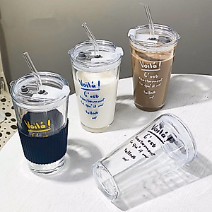 Mohary® 16-Pack Reusable Glass Straws, Clear Glass Drinking Straws, 8.5''x10MM, Set of 6 Straight and 6 Bent with 4 Cleaning Brushes, Perfect for Smoothies, Juice, Milkshakes, Tea