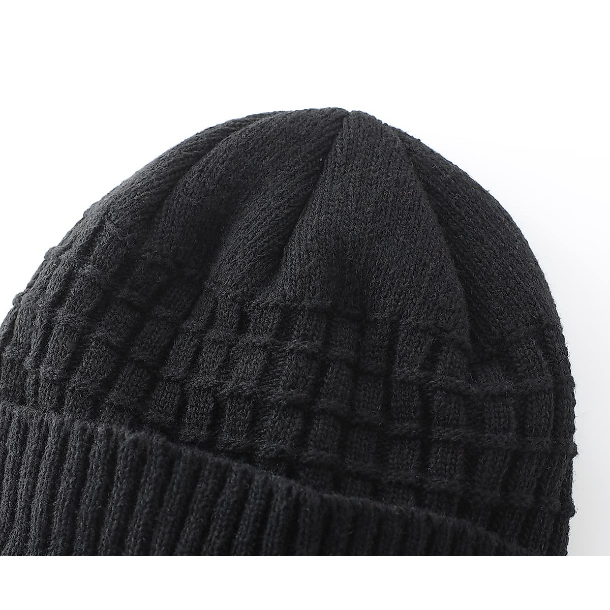 LLmoway Men Women Winter Knit Hat with Visor Warm Cuff Beanie Fleece Lined Snow Ski Skull Cap Black
