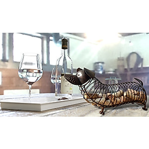 Wine Cork Holder - A Decorative Wine Cork Holder Wine Barrel in The Shape of a Cute Metal Dog A Dachshund for Wine Lovers. Great for Wine Corks