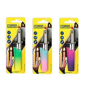 Clipper - Mini Tube Reusable Lighter - Refillable Candle Lighters with Extended Wand and Adjustable Flame - Great Lighters for Candle, BBQ, Firepits, and Use in The Outdoors - 3 Pack - Gradient