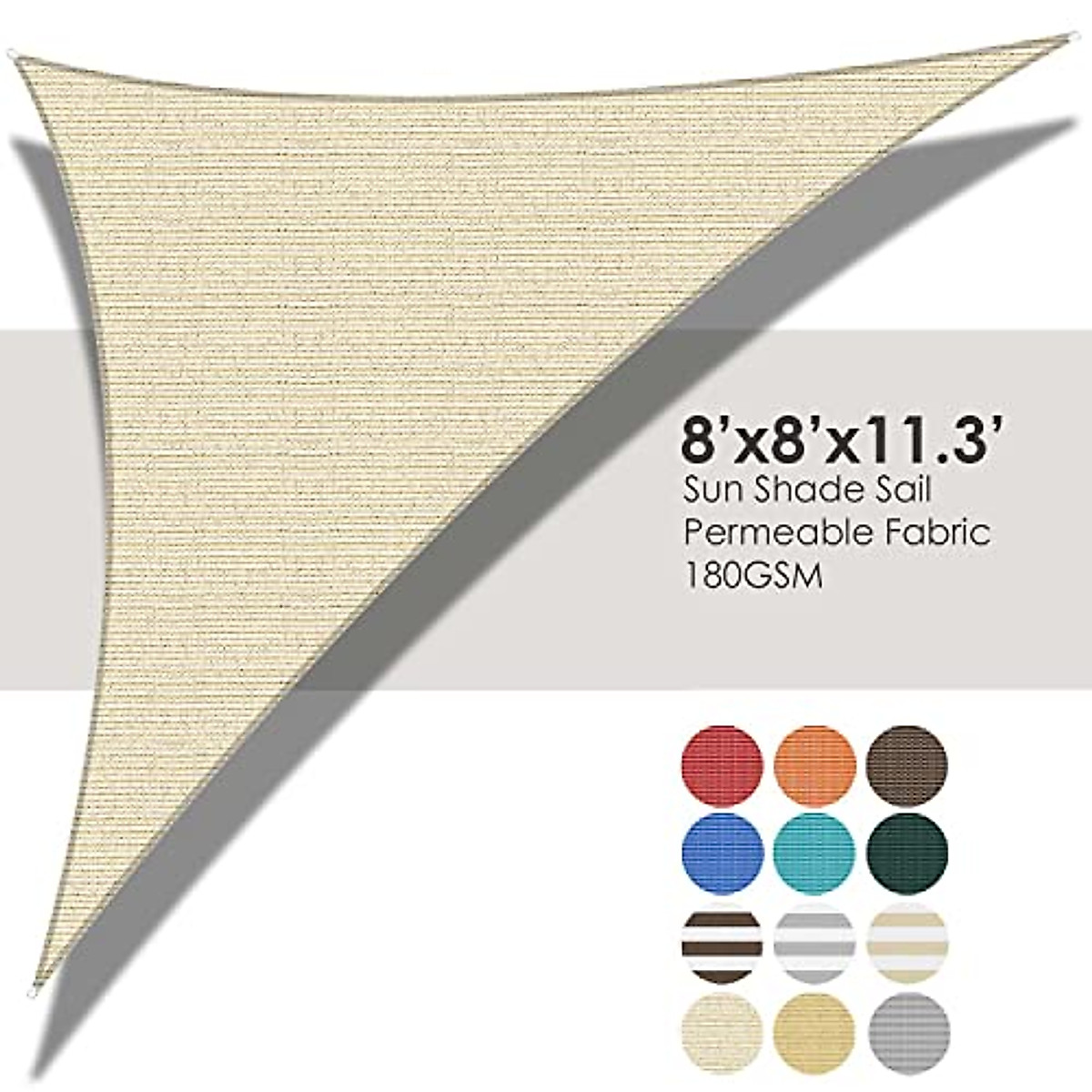 ECOOPTS 8'x8'x11' Sun Shade Sail Right Triangle Canopy Cover for Outdoor Patio Pergola Backyard Garden 180GSM HDPE Fabric 95% UV Blockage (Beige)