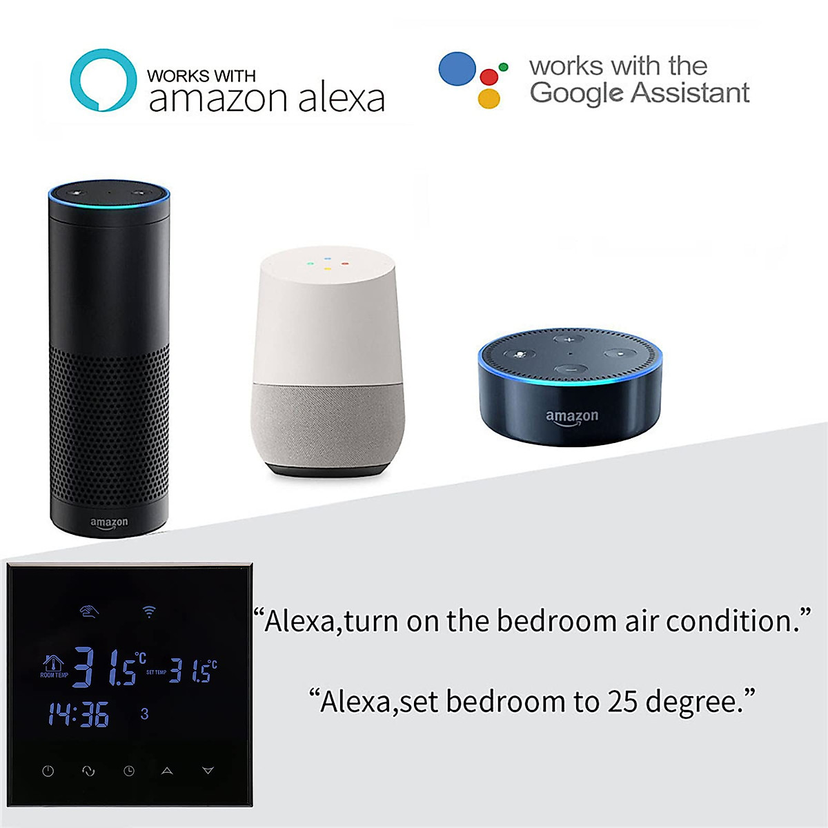 Wengart WiFi Smart Thermostat WG03,AC120V Max16Amp Heat Only 2.4GHz Wi-Fi APP TUYA for Electric Underfloor Heating with 3m Probe Sensor,Compatible with Alexa Echo/Google Home
