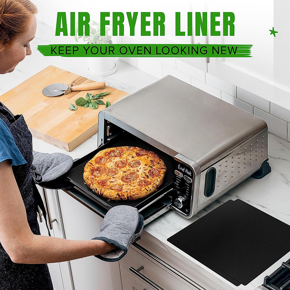 Toaster Oven Liners Reusable for Ninja Air Fryer Bottom Heat Resistant Mat 3 Pack, Compatible with Cuisinart Air Fryer Toaster Oven 12"x12" Airfryer Liner, Heavy Duty Nonstick Square Air-Fryer Mats