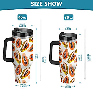Yasala Car Tumbler with Handle Papaya Watercolor Travel Mug Coffee Cup Insulated Beverage Container Mega Cup for Hot Cold Drinking Thermos Water Bottle Cupholder Friendly 40 oz