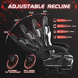 Shahoo Gaming Chair with Footrest and Massage Lumbar Support, Video Game Chairs 360°Swivel and Height Adjustable Seat with Headrest for Office or Bedroom, Study Room, White