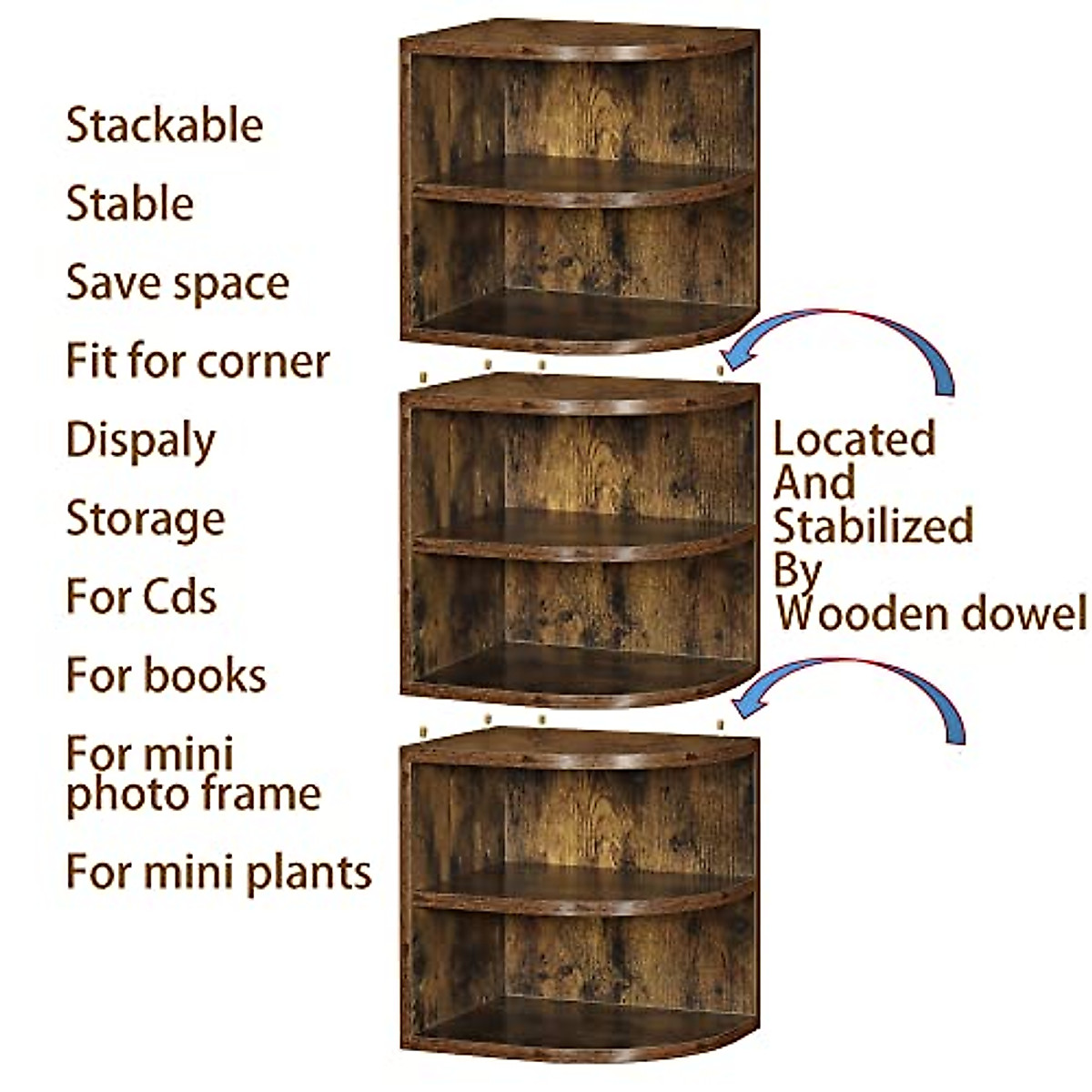 FUSUNBAO Magic DIY Cube Storage Organizer Stackable Cubles for Corner Bookshelf -Home Books Clothes Toy -Modular Cubby Storage System -Office Cubical -Bookcase (Antique Brown, Curved Shape Cube)