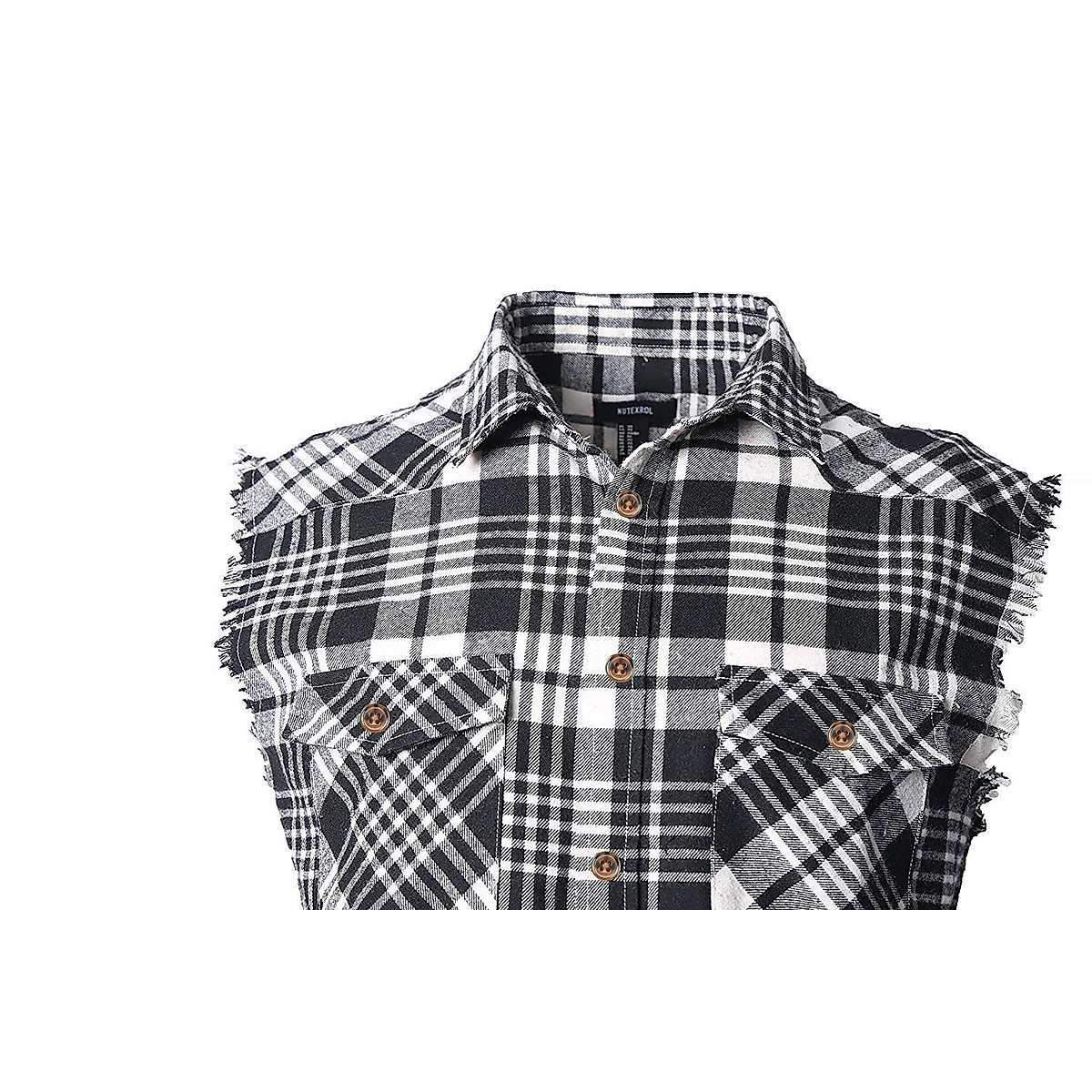 NUTEXROL Men's Casual Flannel Plaid Shirt Sleeveless Cotton Plus Size Vest X-Large Black and white