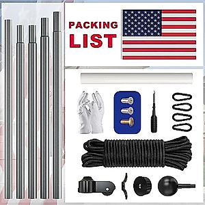 SCWN Heavy Duty Flag Pole for House Ground-25FT 13 Gauge Extra Thick Aluminum Flagpole kit with 5x3 Nylon Embroidered Flag,for Outside Yard,Outdoor,Commercial or Residential-Space Grey