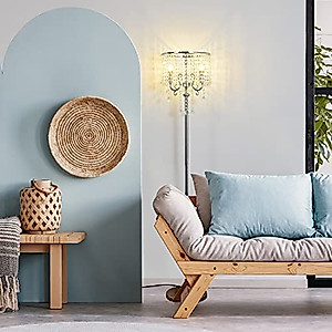 beaysyty Elegant Floor Lamp for Living Room Modern Crystal Stacked Ball Floor Lamp Bedroom Reading Chrome Finish Crystal Shade 2-Light