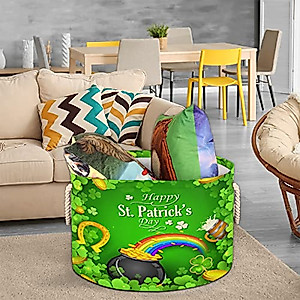 Saint Patricks Day Clover Leaf Large Round Baskets for Storage Laundry Baskets with Handles Blanket Storage Basket for Bathroom Shelves Bins for Organizing Nursery Hamper Girl Boy