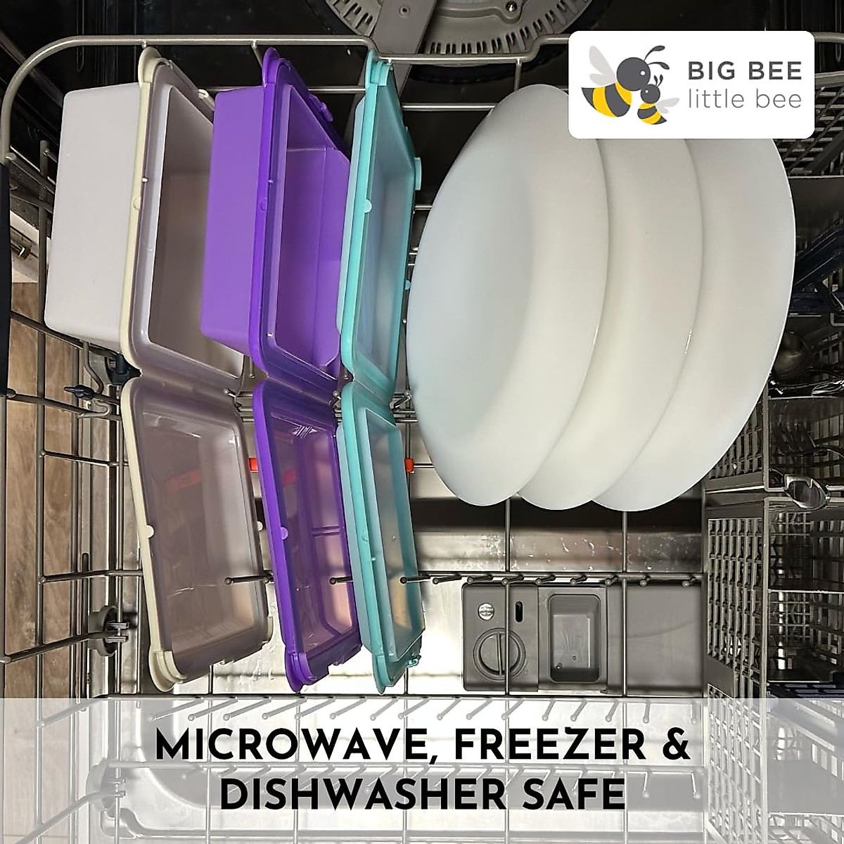 Big Bee, Little Bee - SoftShell XL Reusable Silicone Food Storage Container with Attached Clamshell Lid, Easy Cleaning, Snaps Closed, Microwave, Freezer & Dishwasher Safe (Stone)