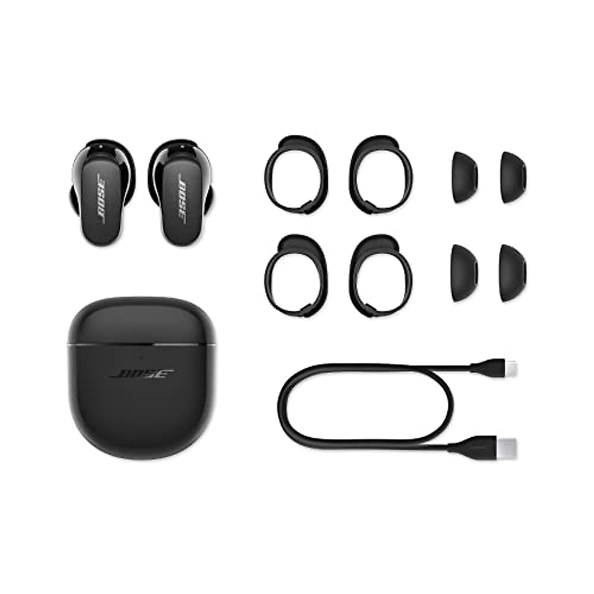 Bose QuietComfort Earbuds II, Triple Black, with Alternate Eartip Sizing Kit