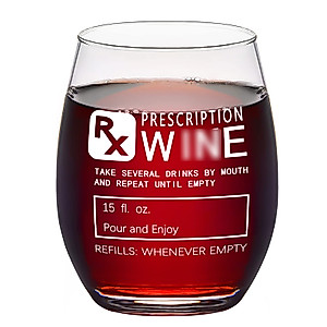 Gtmileo Wine Lover Gift - Funny Prescription Wine Stemless Wine Glass, Gift for Doctors, Nurses, Pharmacy, Pharmacist,Wine Lovers, Friends, Unique Gag Gift for Nurses Day, Birthday, Christmas, 15Oz