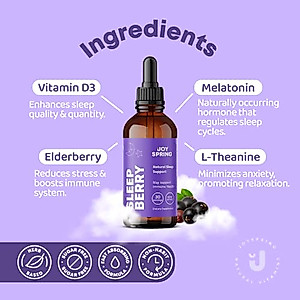 JoySpring SleepBerry Melatonin for Kids with Elderberry - Liquid Melatonin for Kids Sleep Support - Natural Children Melatonin Liquid with Vitamin D - Melatonin for Kids Liquid - Toddler Melatonin