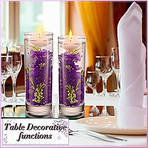 24 Set Artificial Faux Flowers for Floating Candles Centerpiece 12 Unscented Floating Candles and 12 Flower Vase Filler Table Centerpiece for Wedding Party Table Home Decor (Purple)