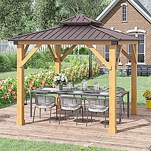 ADUH 10' X 10' Hardtop Gazebo Patio Canopy Shelter Outdoor W/Steel Double Tier Roof for Garden, Patio, Backyard
