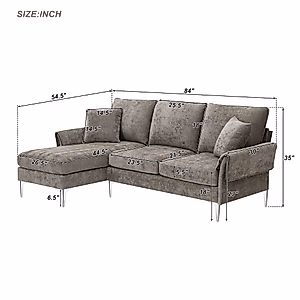 FIQHOME 84'' Convertible Sectional, Modern Chenille L-Shaped Sofa Couch with Reversible Chaise Lounge, Fit for Living Room, Apartment(2 Pillows,New,Espresso)