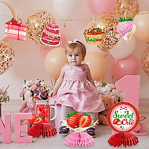 9 Pieces Strawberry Sweet One Honeycomb Centerpieces Strawberry First Birthday Party Table Decorations 1st Table Centerpieces Toppers for Baby Girls Boys Baby Shower Birthday Party Supplies