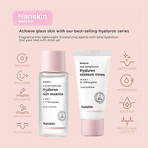Hanskin Glass Skin On The Go Kit, Set of 4, Moisturizing Travel Friendly Hydrating Skincare Set for Glowing Skin, Cleansers, Skin Essence Toner and Moisturizer, Korean Skincare