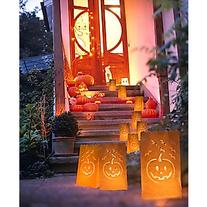 Homemory 24 Pack Halloween Luminary Bags, Flame Resistant Luminaries, Orange Tea Light Candle Bags for Halloween Decoration, Parties, Fall Festival