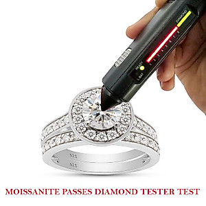 SAVEARTH DIAMONDS 14K White Gold Over Sterling Silver 1 3/4 Carat 6.5MM G-H Color Moissanite Lab Created Diamond Halo Engagement Wedding Ring Set 2 Pieces (1.75 Cttw) Ring Size-8