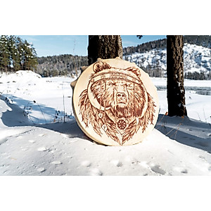 Siberian round shaman drum 19" (50 cm) with drawing of a bear/authentic tambourine/with beater and case included