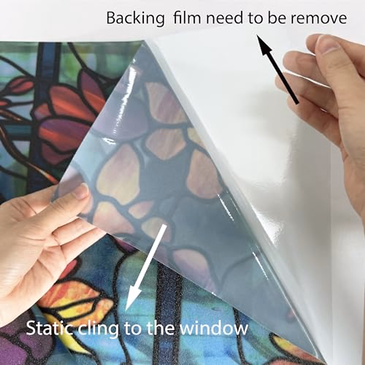 funlife Double-Sided Privacy Floral Stained Glass Window Film, Removable Frosted Texture Flower Static Window Cling Glass Covering Window Decor Suitable for Entryway, Blue Magnolia 11.8"X118"