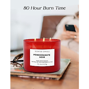 Pomegranate Noir 3-Wick Scented Candle with Strawberry & Vanilla | Highly Scented Natural Soy Candle for Home & Office | Aromatherapy Stress Relief Candle | Luxury Winter Gift Candle for Women & Men