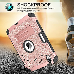 BENTOBEN iPad Mini 6 Case, iPad Mini 6th Generation Case, Glitter Sparkly 3 Layers Shockproof Kickstand with Pencil Holder Protective Kids Girls Women Tablet Cover for iPad Mini 6 2021 8.3", Rose Gold