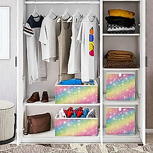 Galaxy Unicorn Pastel Rainbow Storage Bins Cubes Storage Baskets Fabric Foldable Collapsible Decorative Storage Bag with Handles for Shelf Closet Bedroom Home Gift 11" x 11" x 11"