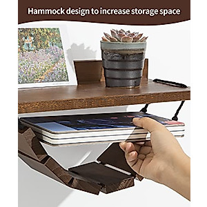 Sivapleso Floating Nightstand Set of 2, Wood Wall Mounted Nightstand Desk Bedside Tables Floating Shelves with Hammock Rustic Decor for Living Room, Bedroom, Kitchen, Office