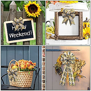 Whaline Sunflower Truck Wired Edge Ribbon Vintage Spring Summer Floral Fabric Ribbon Farmhouse Buffalo Plaids Decorative Craft Ribbon for Gift Wrapping Hair Bow Sewing Wreath Crafts, 10 Yards