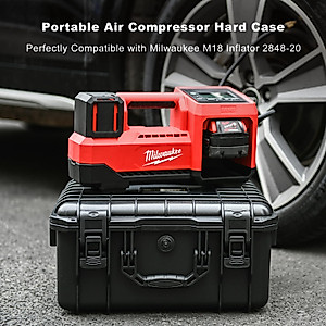 Air Compressor Waterproof Hard Case Compatible with Milwaukee M18 Inflator 2848-20, Air Pump Carrying Bag for Milwaukee Tools, Storage Holder for Battery Pack 18V 3.0 to 6.0 Ah - Black (Only Case)