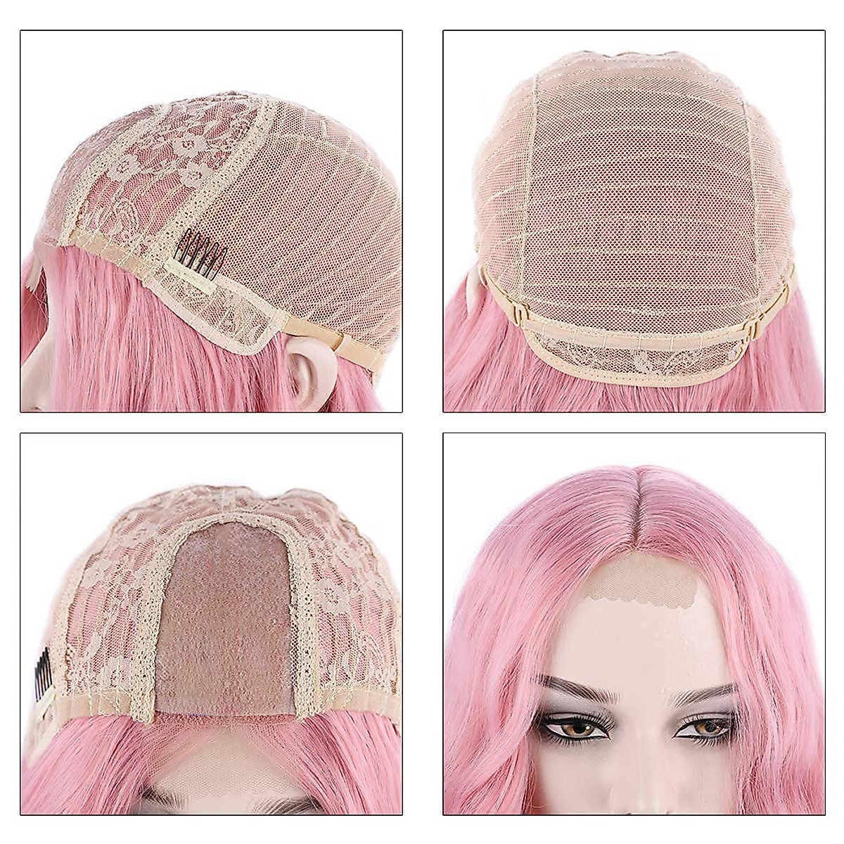 Pink Wig 28 Inches Long Pink Wavy Wigs For Women Synthetic Hair Replacement Wigs Light Pink Wig Halloween Cosplay Daily Party Heat-Resistant Fiber Wig (Pink (673HT))