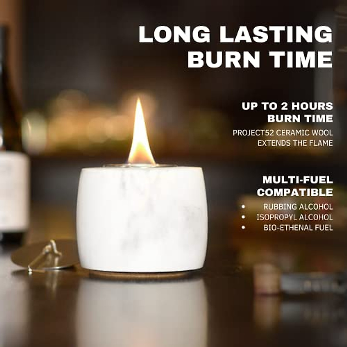 Project52 White Marble Tabletop Fire Pit Bowl - Indoor Outdoor Fire Pit Table Top - Indoor Fire Pit Bowl - Indoor S'Mores Maker - Mini Fire Pit for Table - Mini Smores Fire Pit