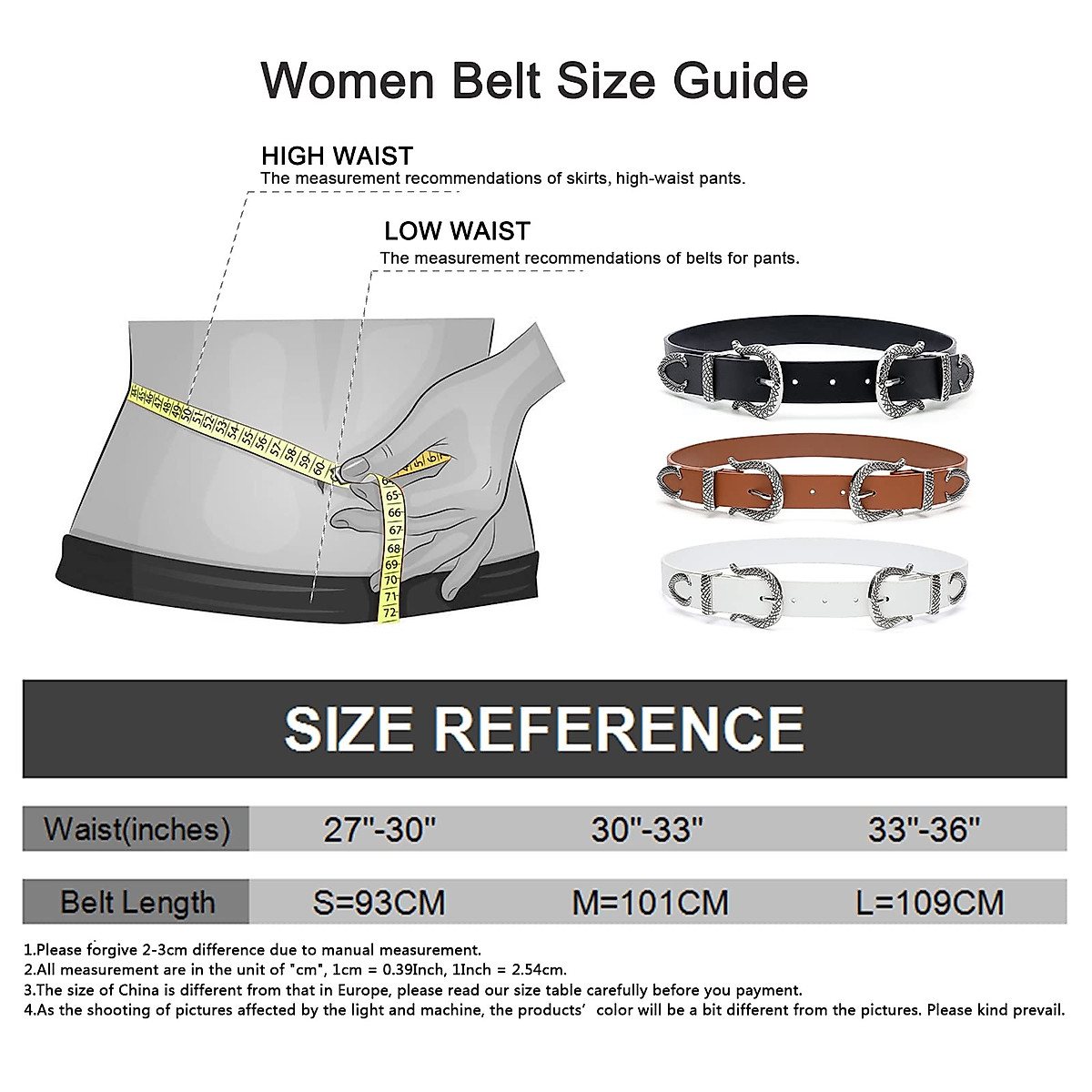 Tanpie Women Western Belts Ladies Vintage Design Buckle Black Belt for Jeans Pants Dress Black Large