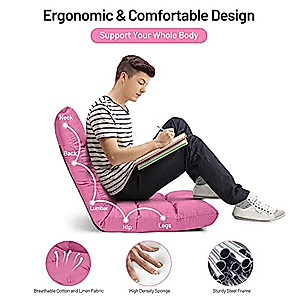 Giantex Floor Sofa Chair Video Gaming Chair with 14 Adjustable Position, Padded Back Support Floor Cushioned Seat, Folding Lazy Chair for Meditation, Reading, Watching, Living Room Recliner(Pink)