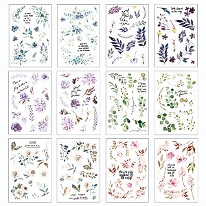 12 Sheets Rub on Transfers for Crafts Furniture Rub on Transfers Stickers Vintage Floral Rose Leaves Decal Stickers for Wood Glass Fabric DIY Scrapbooking Bullet Journal Album Decor