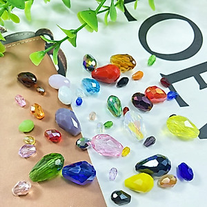 Honkoolly 60pcs Teardrop Crystal Glass Beads 8x12mm Vertical Hole Faceted Glass Teardrop Spacer Beads for Bracelets Necklace Earring DIY Jewelry Making Craft(Mix Colors Series)