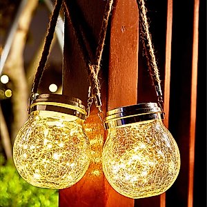 aboxoo Solar Light Hanging Lantern LED 2 Packs Solar Lights Crackle Glass Ball with Warm Light ,Waterproof Solar Powered Lanterns Decorative for Patio Garden Yard.