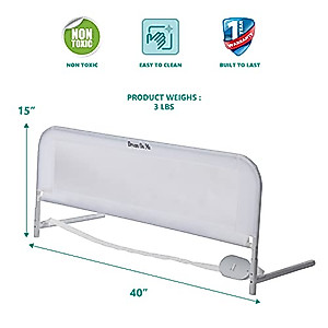 Dream On Me Adjustable Mesh Bed Rail in White, Two Height Levels, Breathable & Durable Fabric, Lightweight and Portable Bed Rail for Toddlers