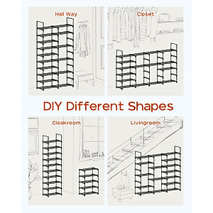 CASAMAYA Shoe Rack, 10 Tier Metal Shoe Organizer, DIY Tall Shoe Storage Shelf for 32 Pairs of Shoes and Boots, Space-Saving, Easy to Assemble, Entryway, Black SRT210B01