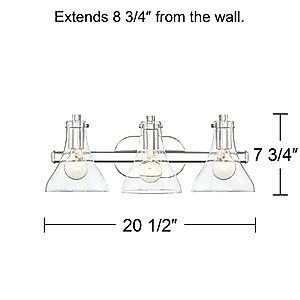 Possini Euro Design Sorren Industrial Modern Wall Light Polished Chrome Silver Hardwired 20 1/2" 3-Light Fixture Curving Clear Glass Shade for Bedroom Bedside Bathroom Vanity Living Room Hallway