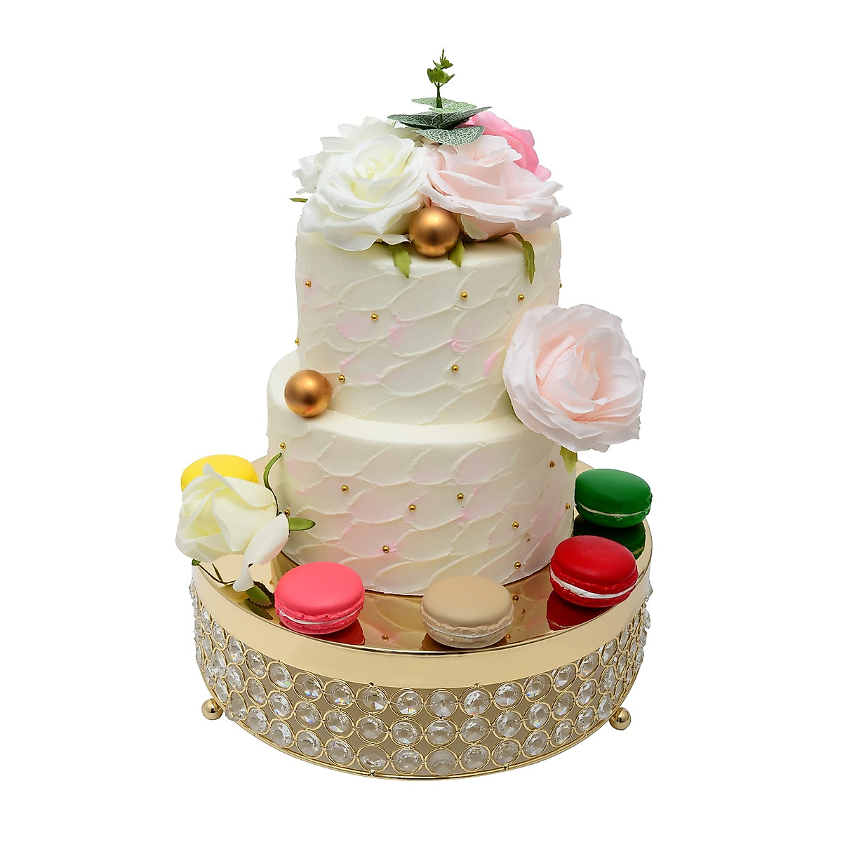 Kyriathe 14 Inch Beaded Cake Stands with Shining Crystal Beads Dessert Cookies Fruit Serving Tray for Wedding Birthday Party (Gold, 14'')