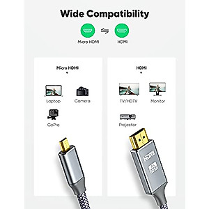 oldboytech 4K Micro HDMI to HDMI Cable Adapter, Exclusive Aluminum Alloy Shell/Nylon Braid/Gold-Plated (Male to Male) 4K/8K/60HZ/3D Grey Compatible with Hero, Sport Camera 6FT